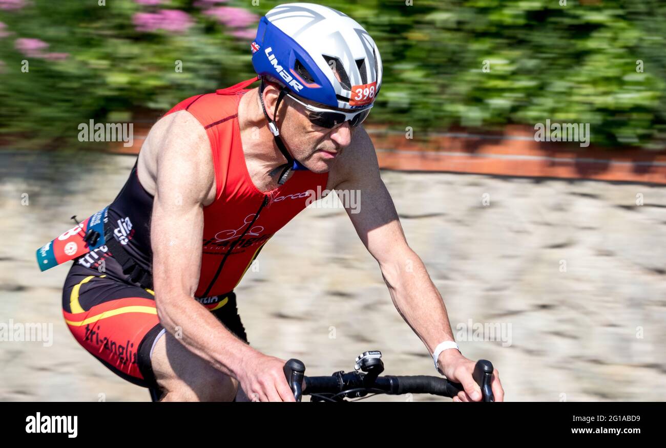 Eastbourne, UK. 6th June, 2021. Triathletes taking part in Tribourne ...