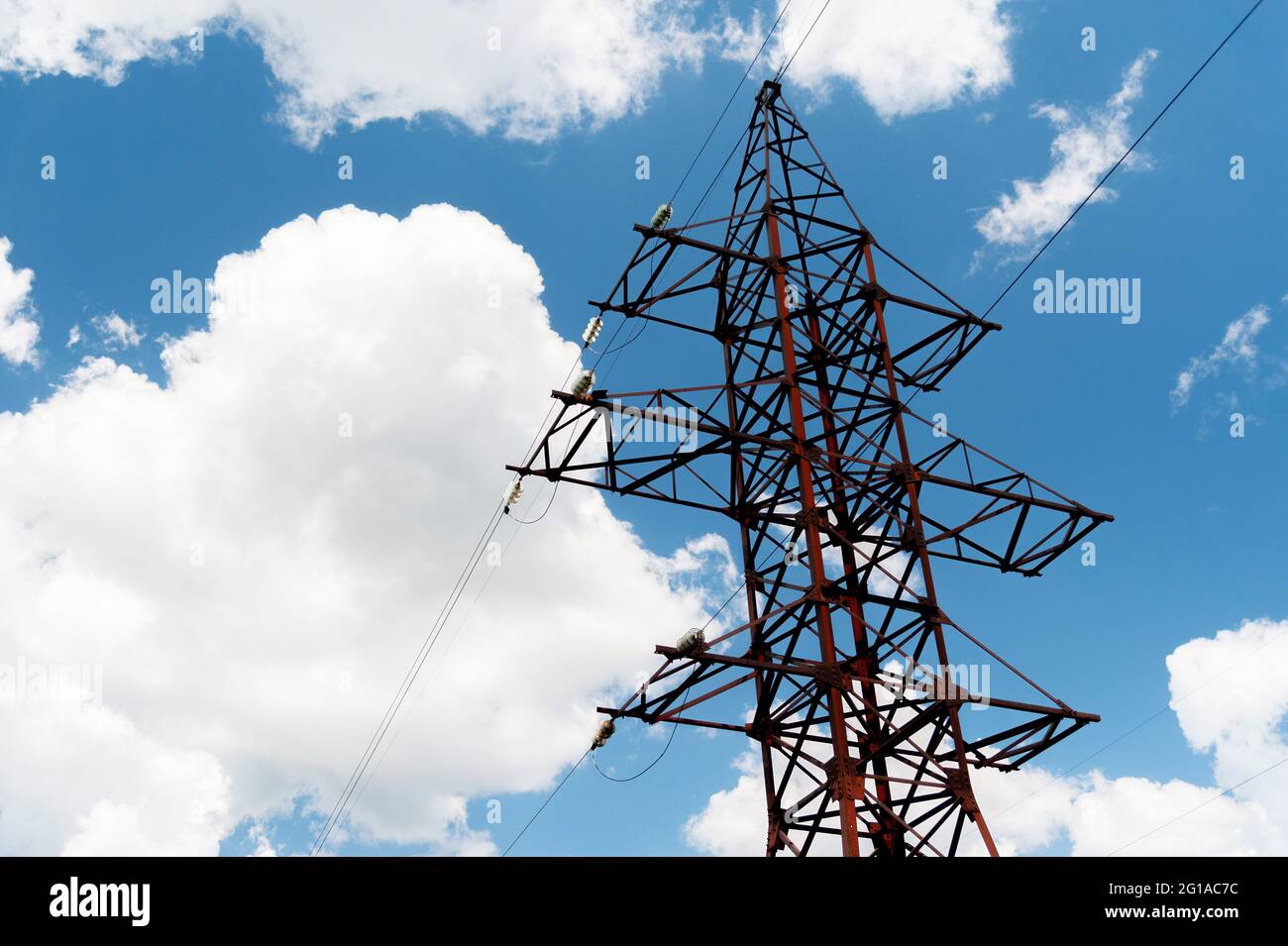 A view of Power lines, electric power transmissions in western Ukraine ...