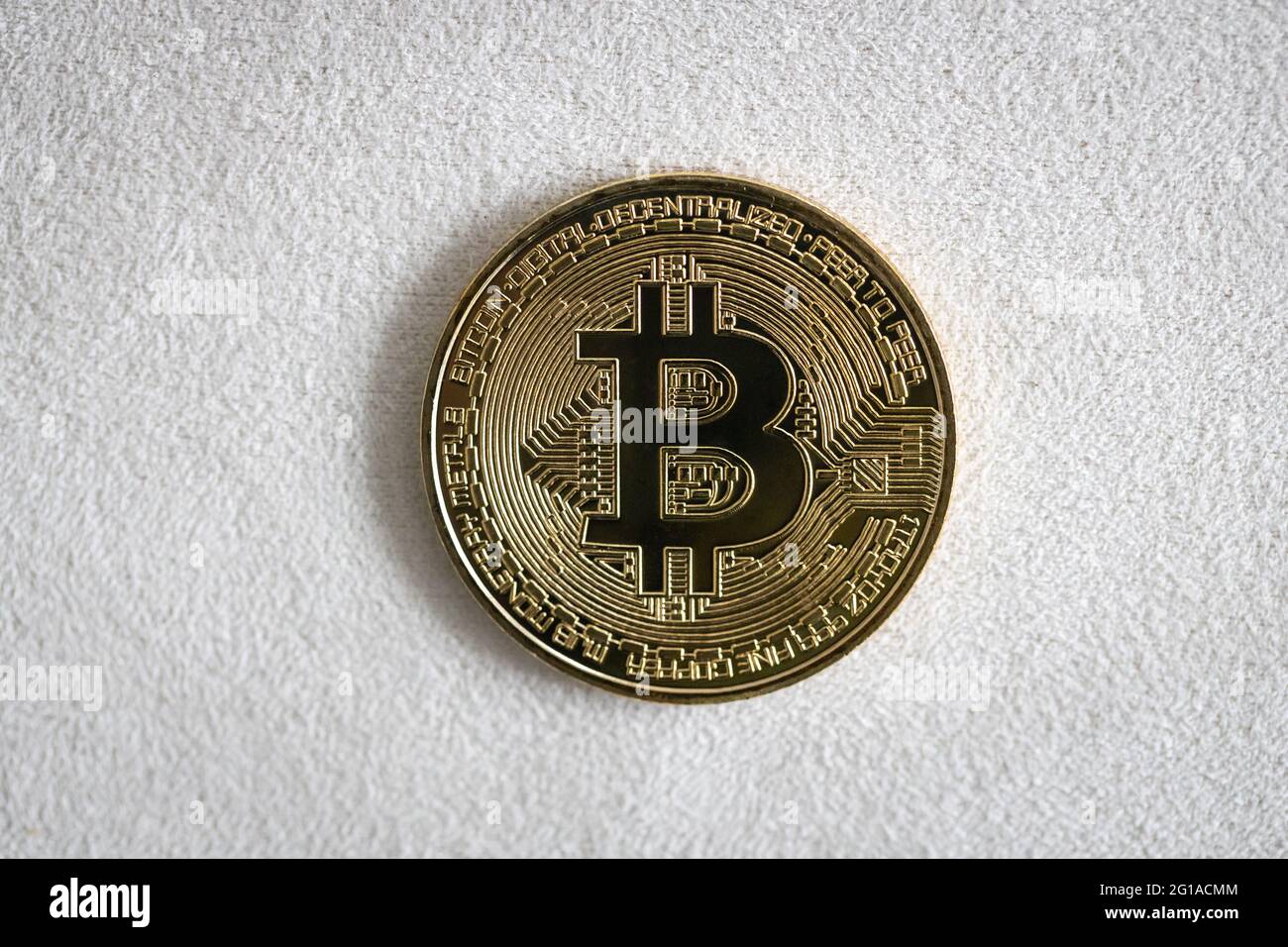 Bitcoin physical coin on white background Stock Photo - Alamy