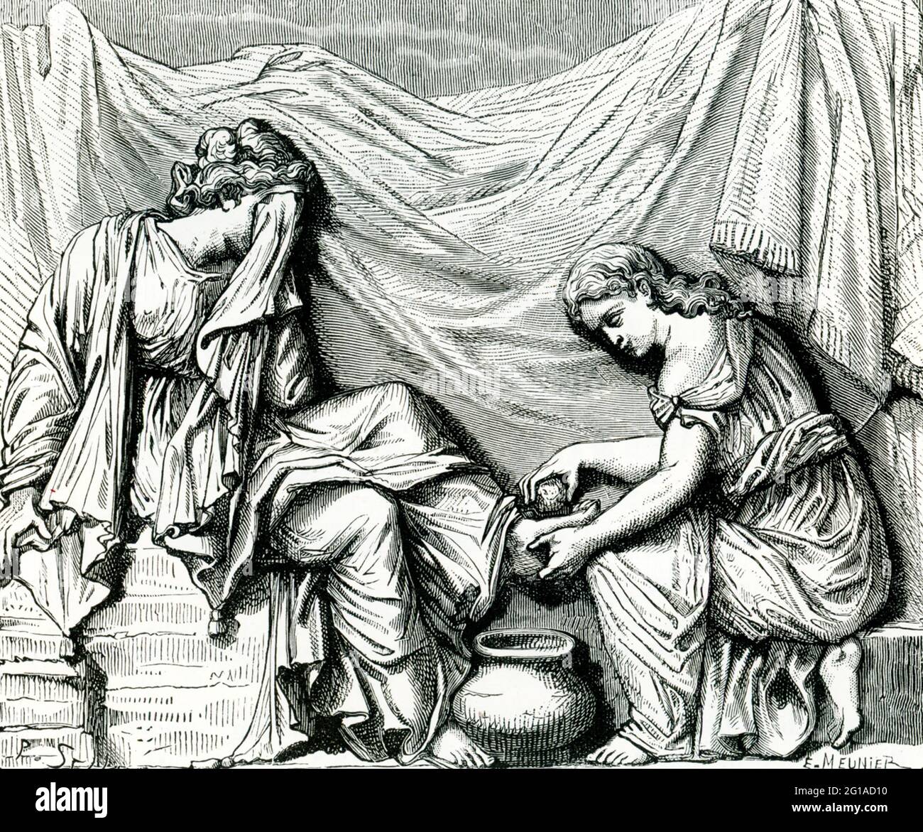 Thuis 1880s illustration shows a young married Roman woman covering her ...