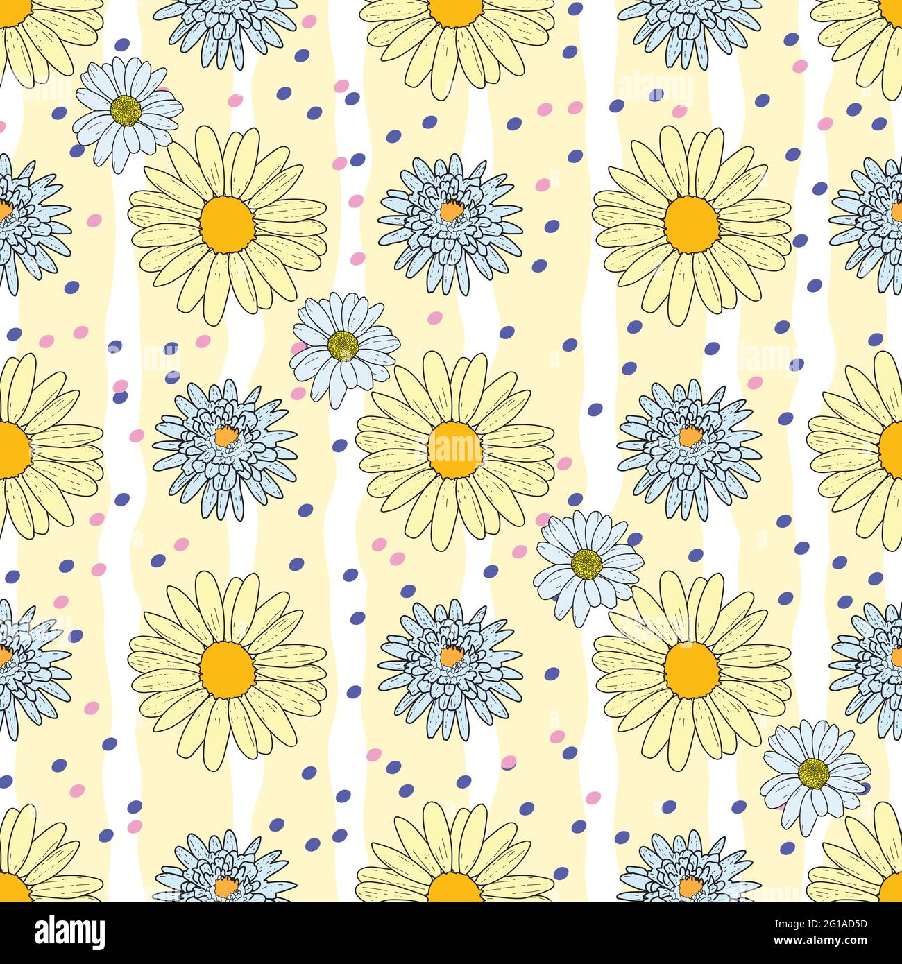 Vector pastel yellow background daisy flowers, wild flowers and ...