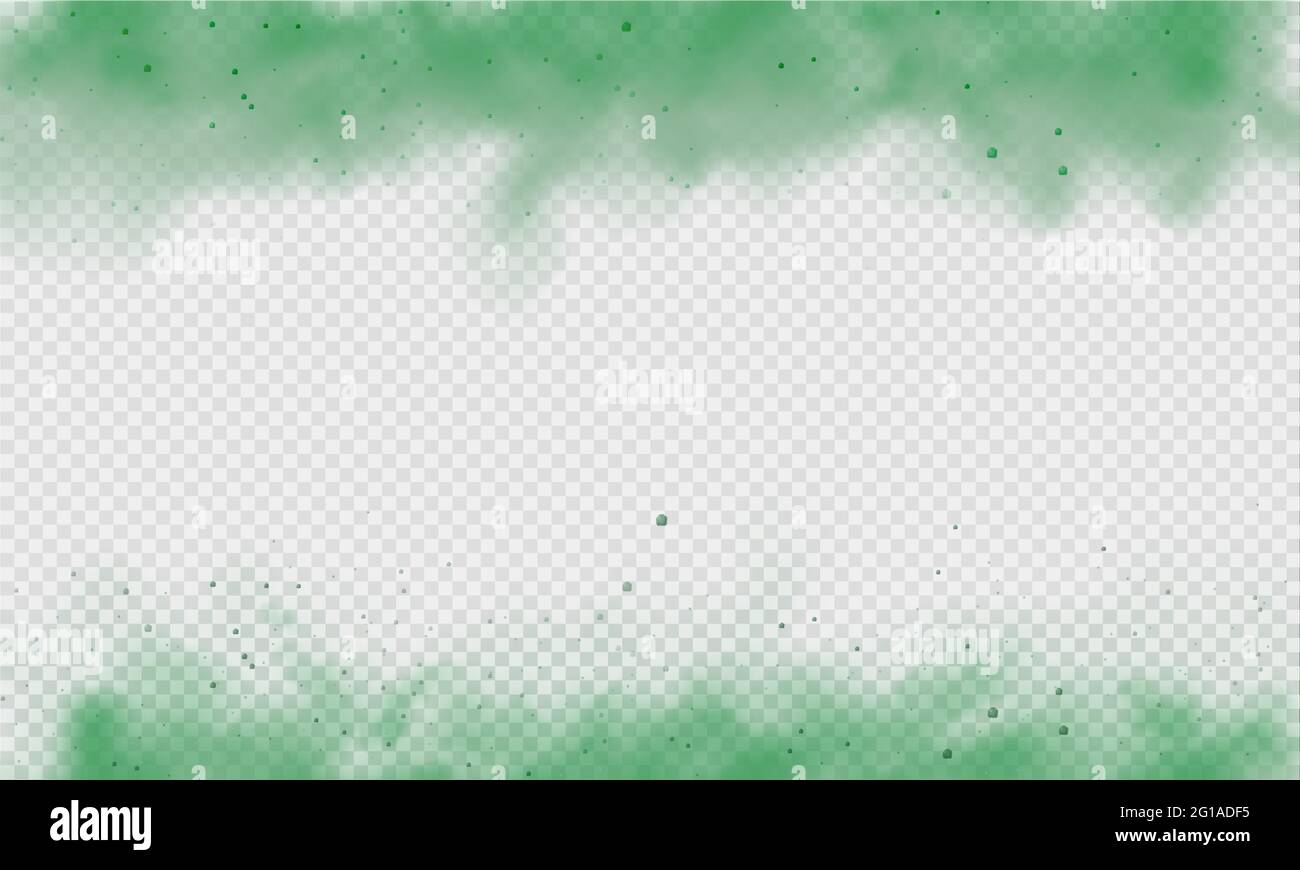 Green fog or smoke. Green dust with particles. Smoke or dust isolated ...