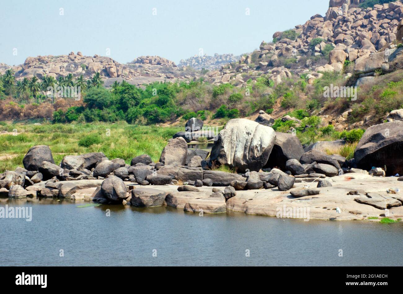 image of tungabhadra river and scenic landscape. photo taken at hampi ...