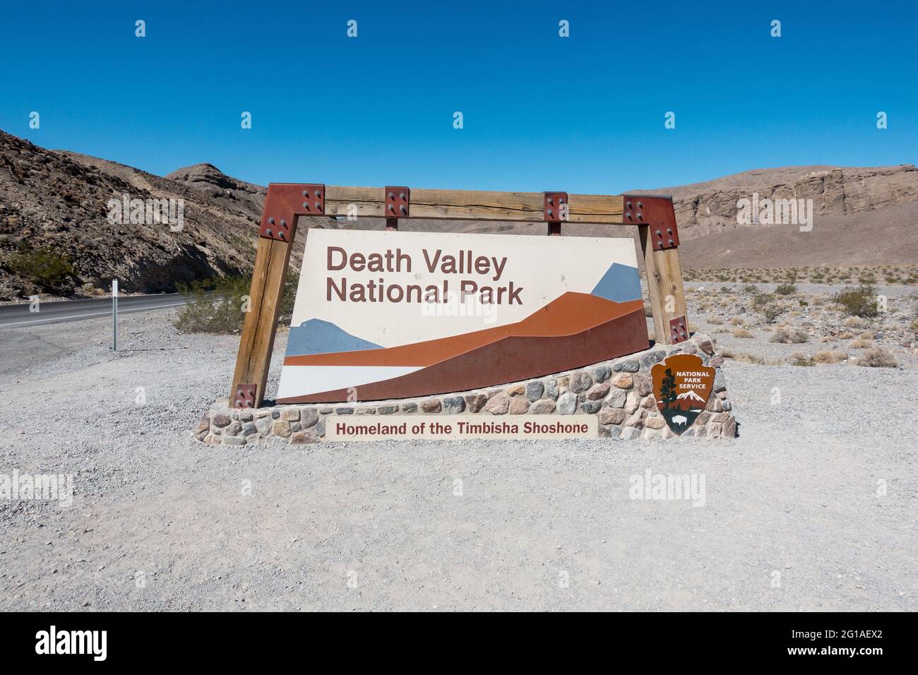 The Death Valley National Park Entrance Sign in California on a warm ...