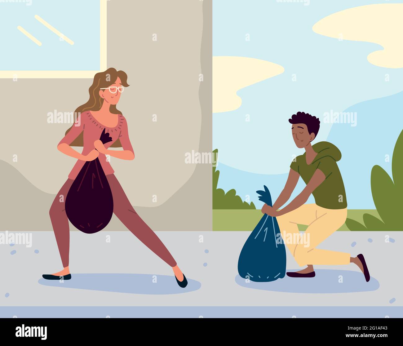 couple carrying garbage bags Stock Vector Image & Art - Alamy