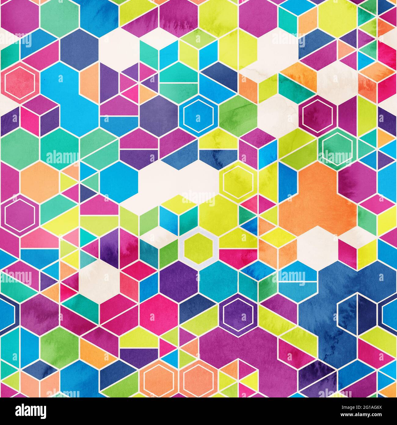 Seamless pattern of hexagons in random colors in watercolor Stock Photo ...