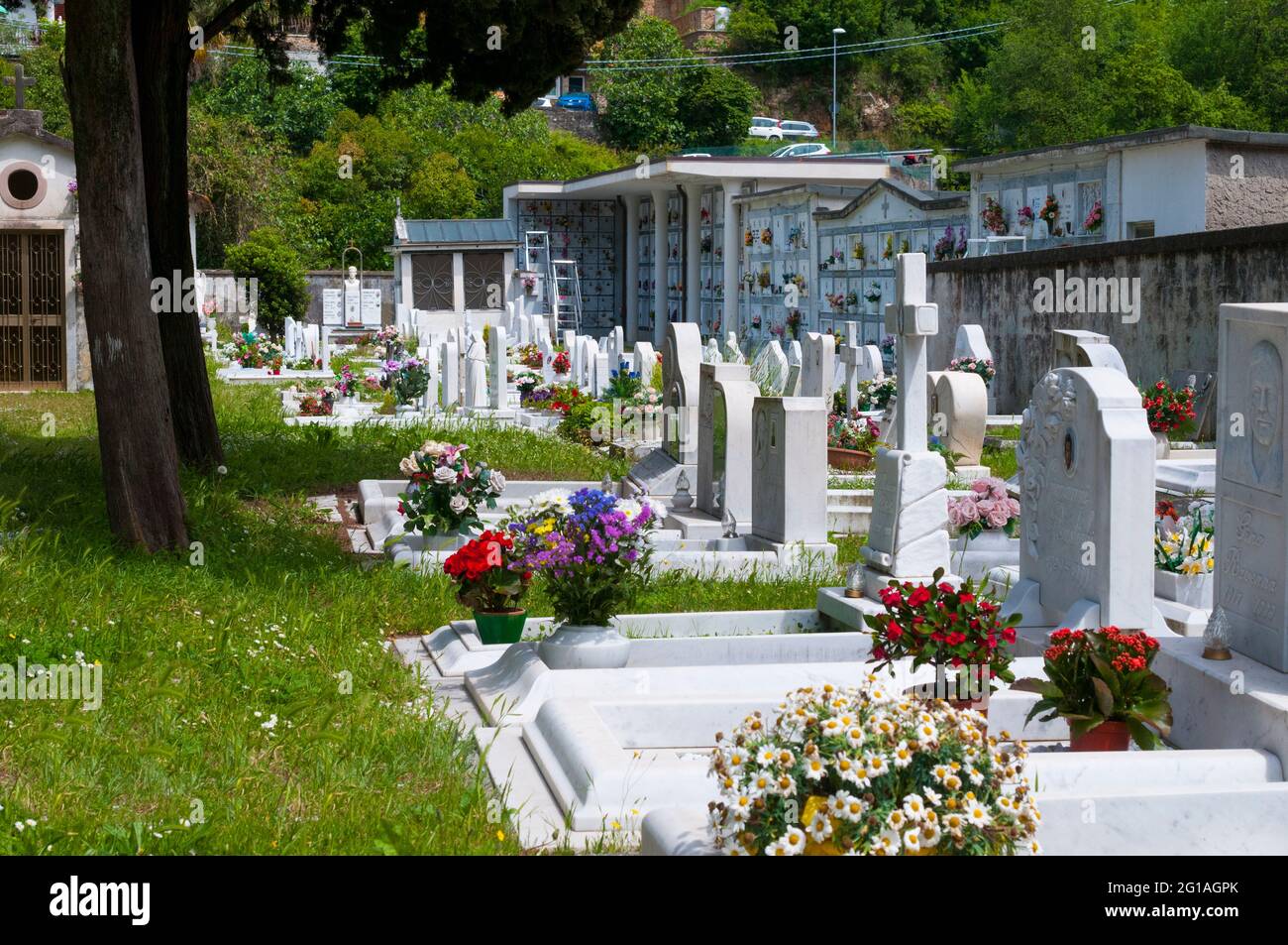 Carrara, Italy - June 01, 2021 - Italian cemetery with white marble ...