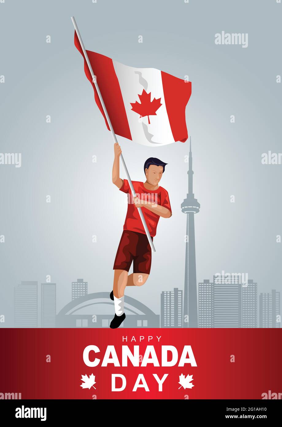 happy Canada day . vector illustration of Canadian man with flag ...