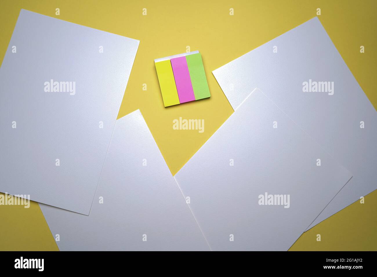 Business, office, student, education flat lay, table top. Sticky notes ...