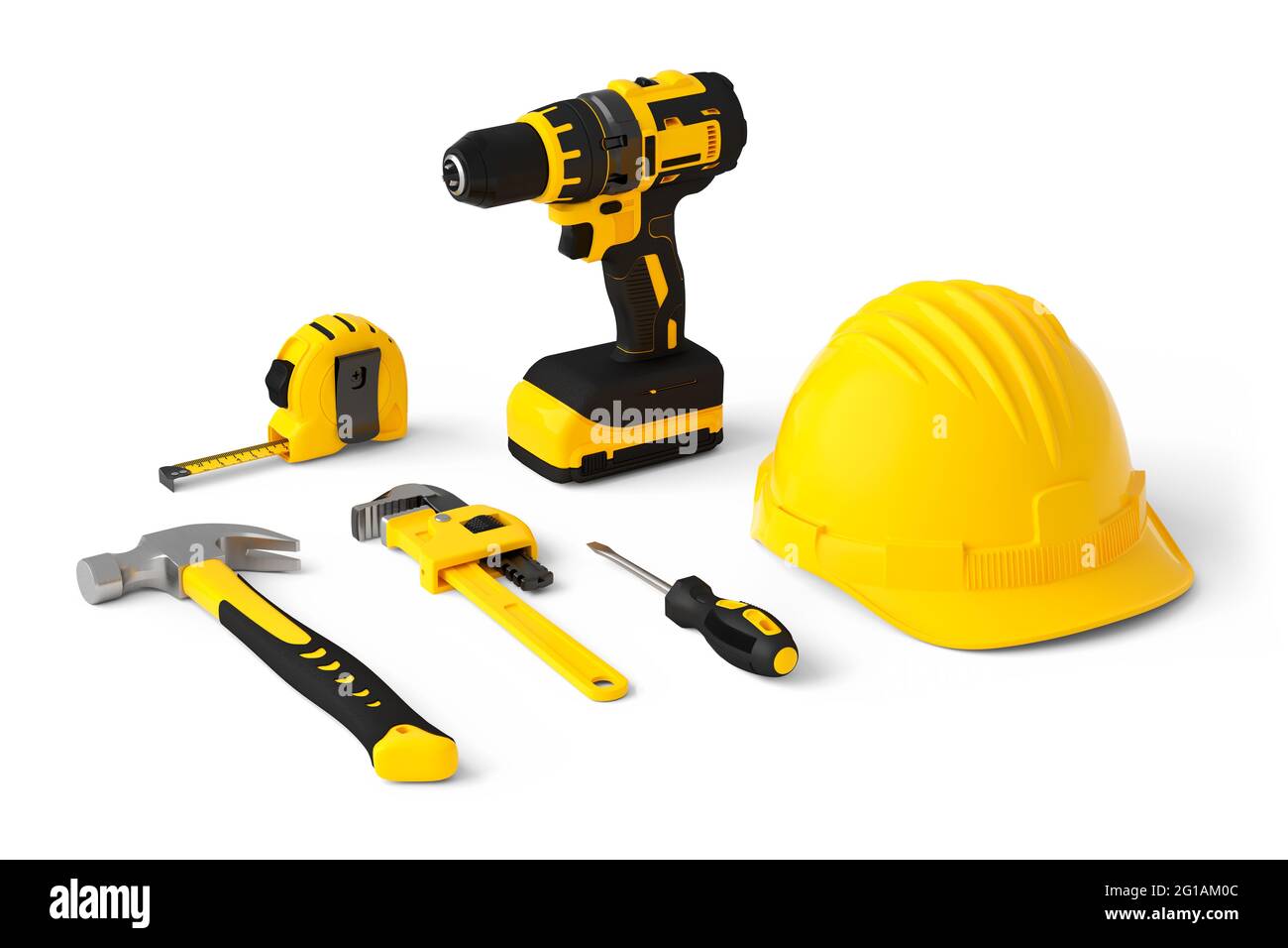 Isometric view of yellow construction tools for repair on white Stock ...