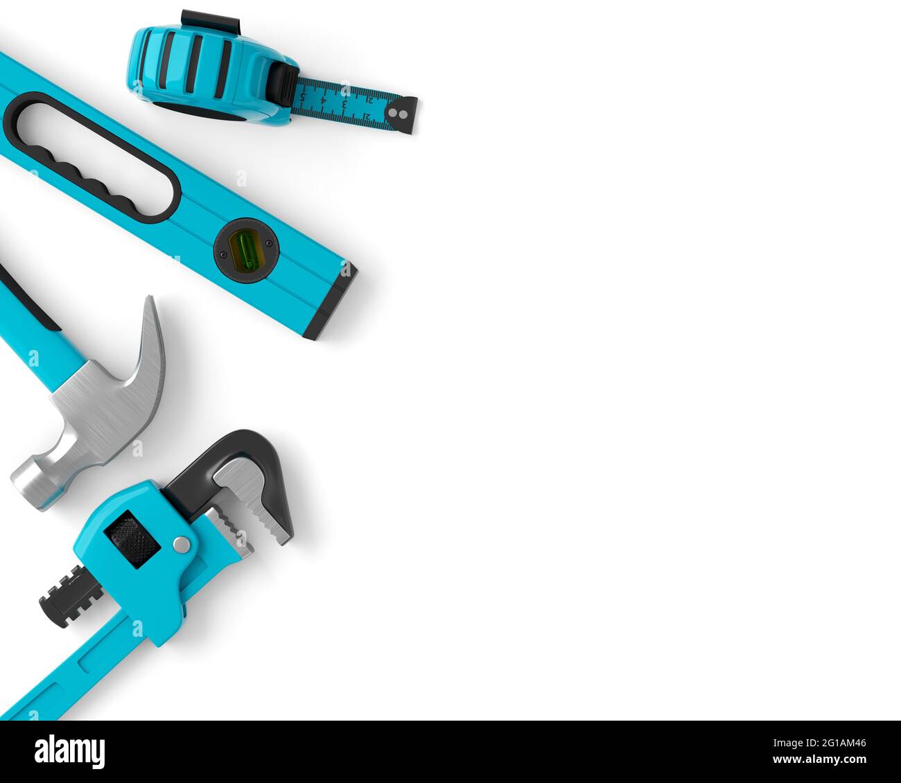 Top view of green construction tools for repair and installation on ...