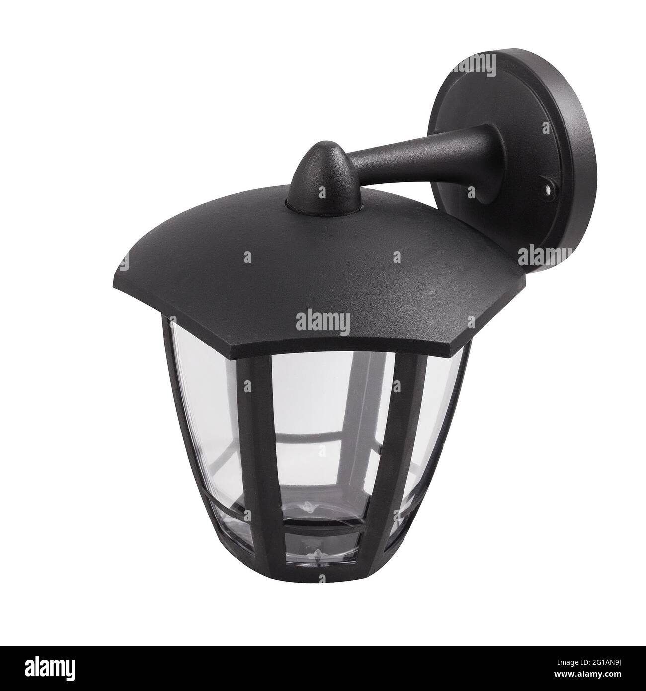 Black plastic wall lamp isolated on white background. Black street lamp ...