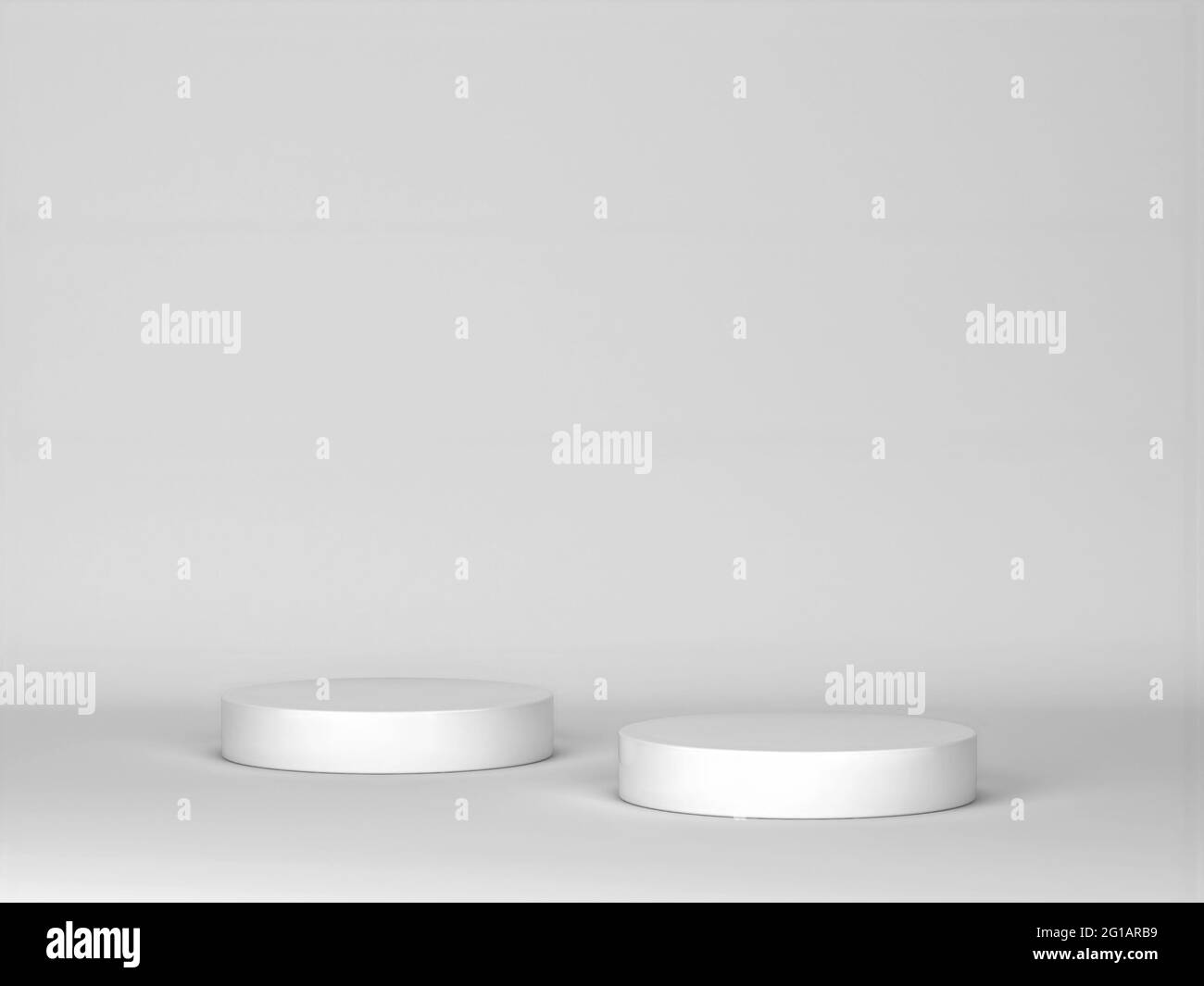 Blank white podiums. Minimal scene. 3d illustration. Two cylinder ...
