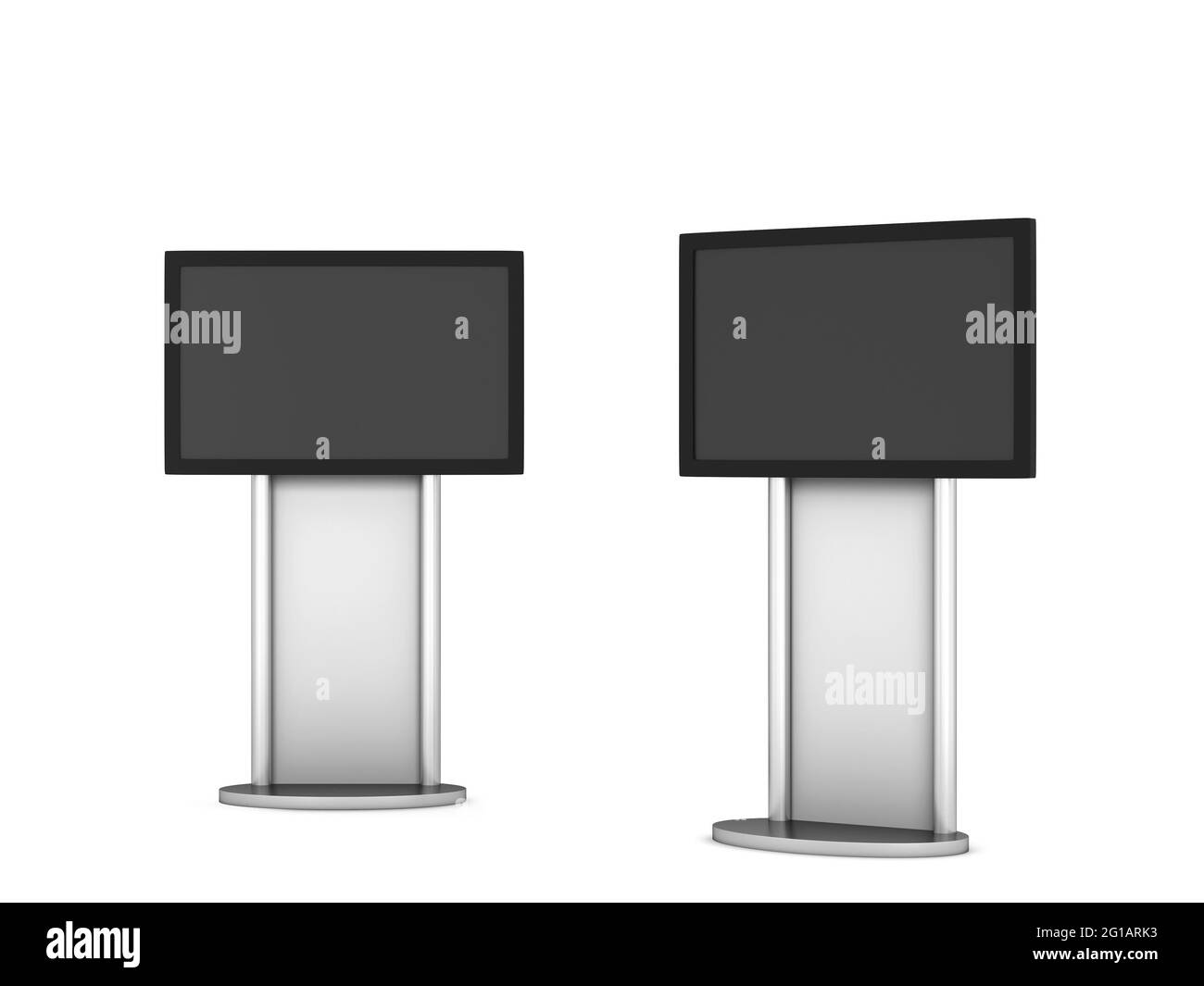 Blank stand with plasma mockup. 3d illustration isolated on white ...
