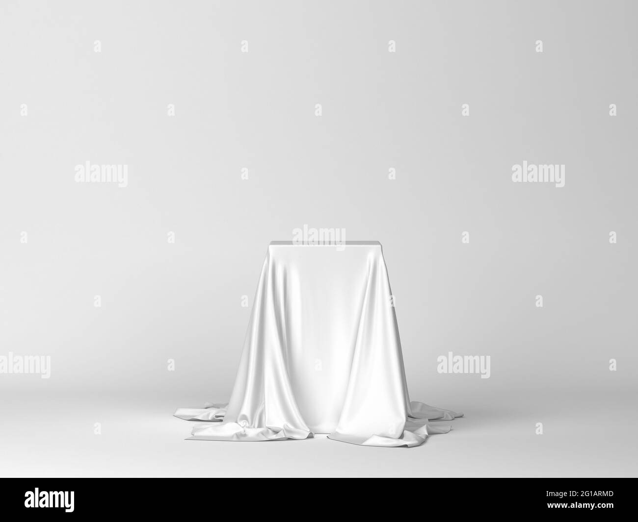 Cube covered with piece of cloth. Minimal scene. 3d illustration ...