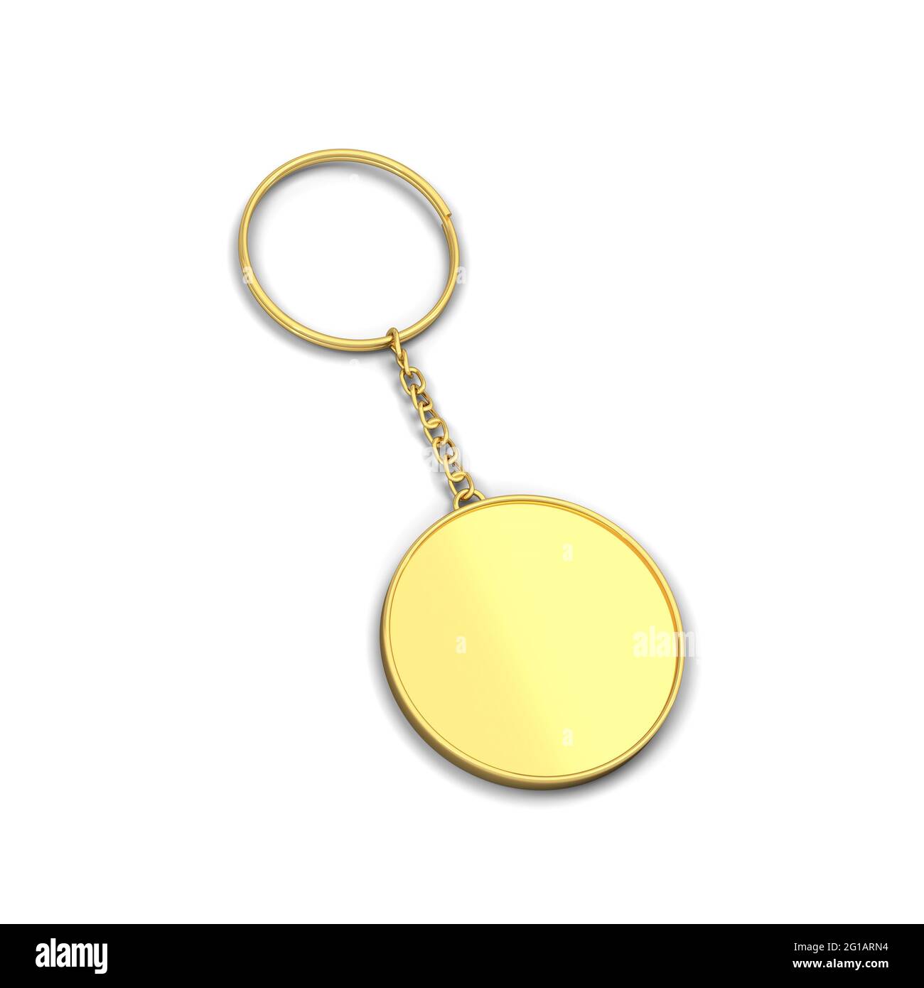 Blank golden keychain mockup. 3d illustration isolated on white ...