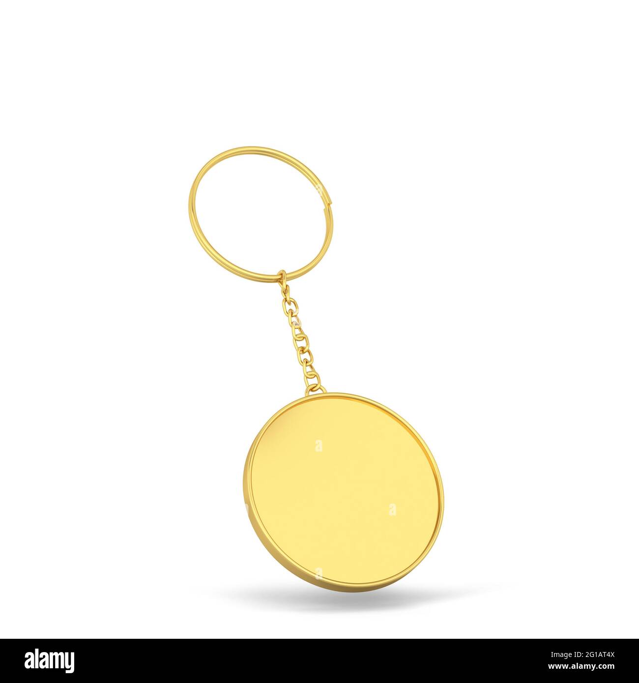 Blank golden keychain mockup. 3d illustration isolated on white ...