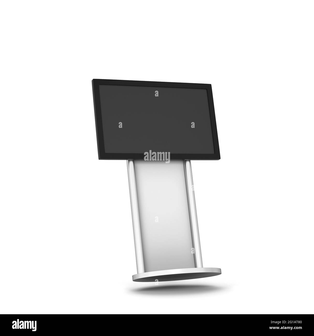 Blank stand with plasma mockup. 3d illustration isolated on white ...