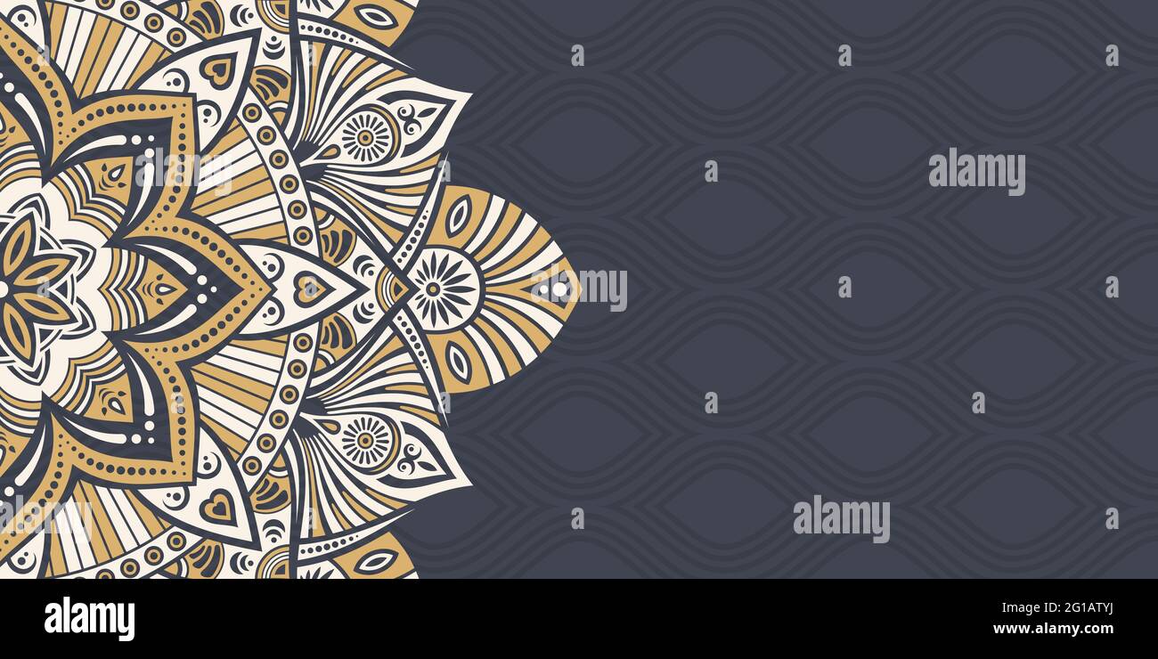 Horizontal mandala banner. Decorative flower mandala background with ...