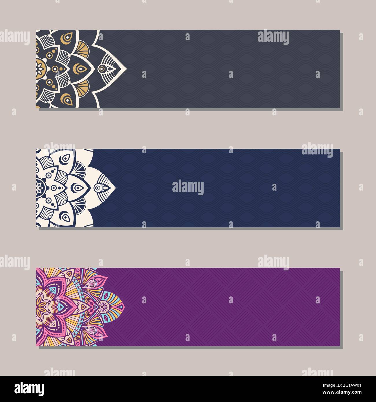 Vector set 3 banners with traditional indian ornaments, lace orient ...