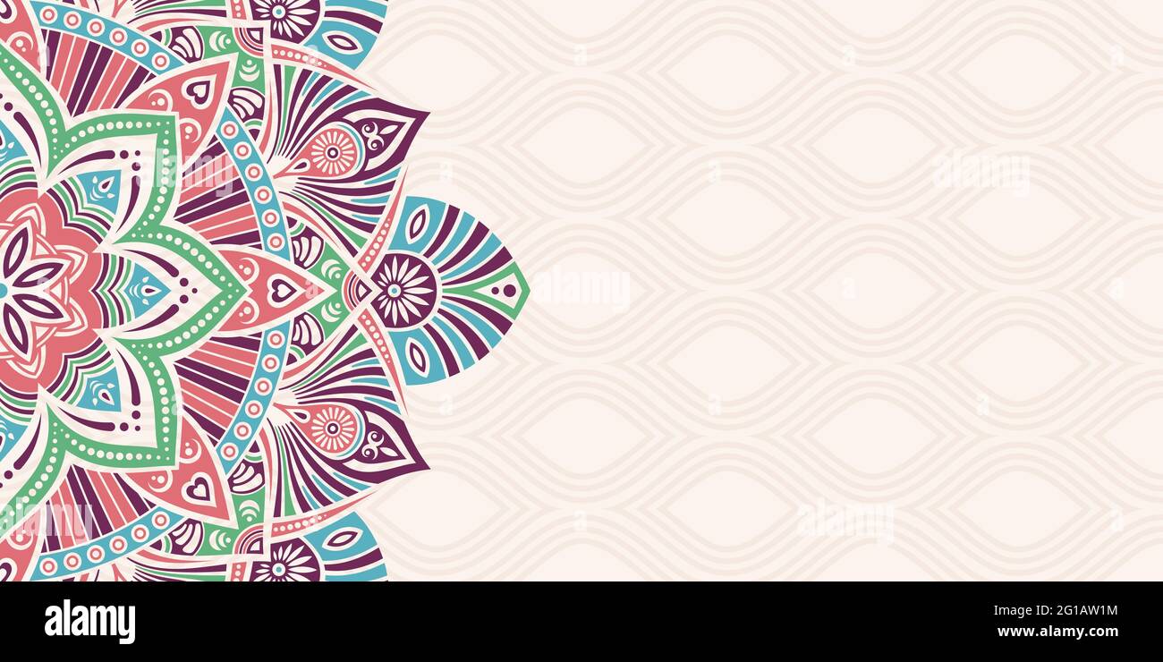 Horizontal mandala banner. Decorative flower mandala background with ...