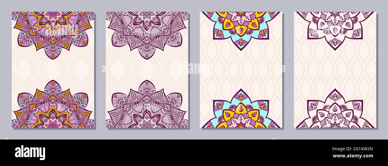 Set of four color cards or flyers with ethnic mandala ornament ...