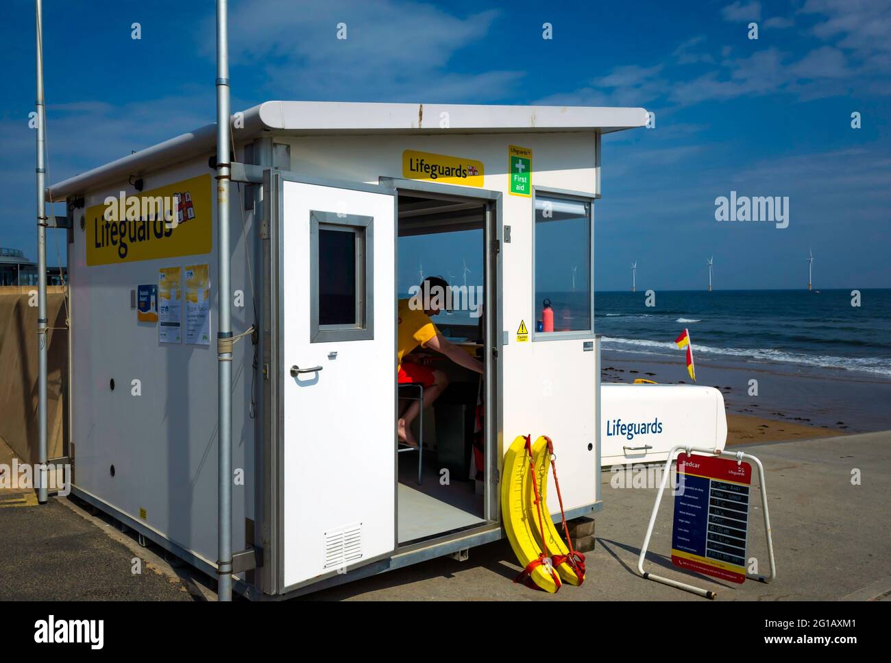 Beach Lifeguard Station keeping watch on the beach near the Redcar ...