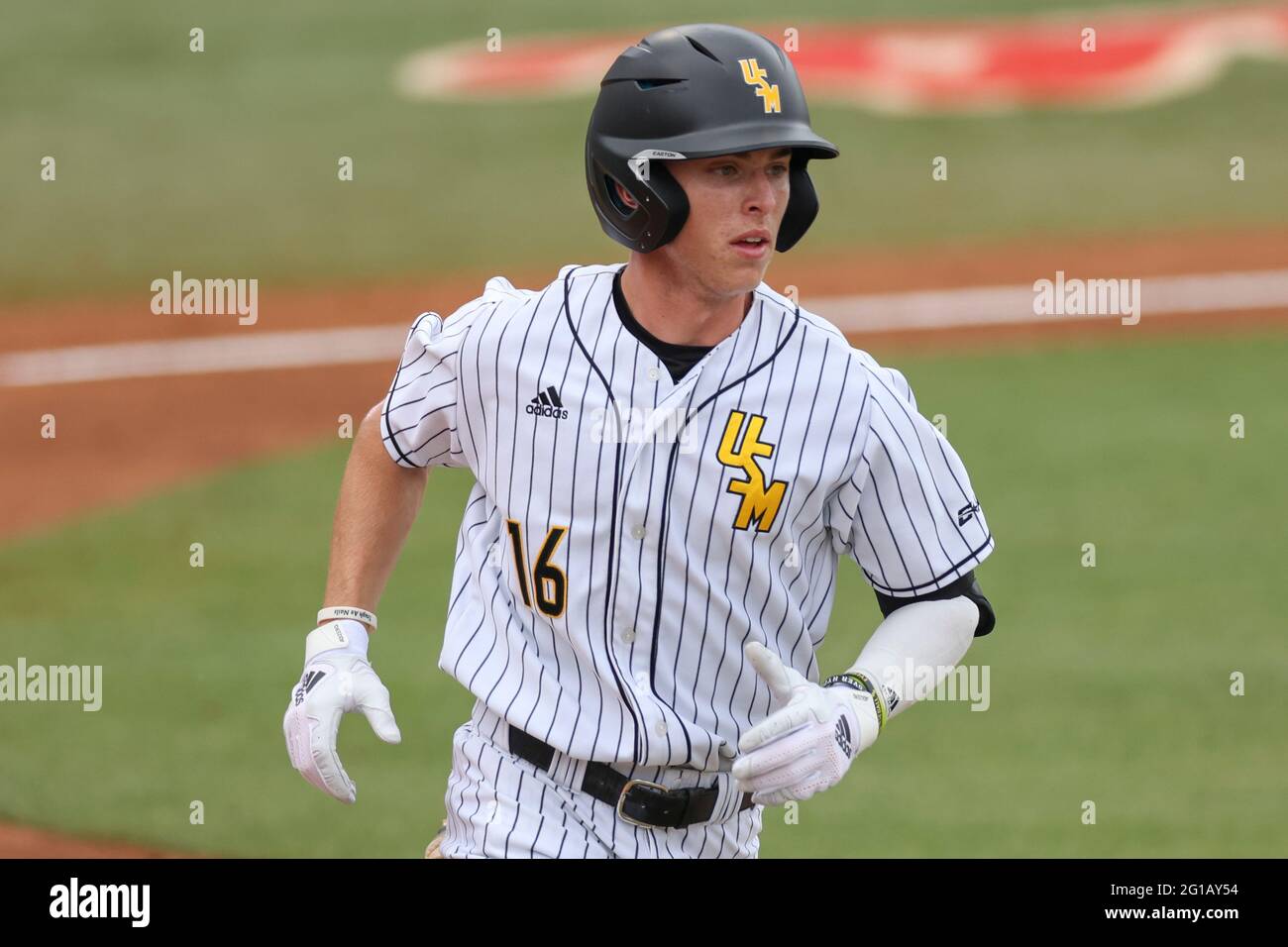 June 04, 2021: Southern Miss infielder Reed Trimble (16) singles during ...