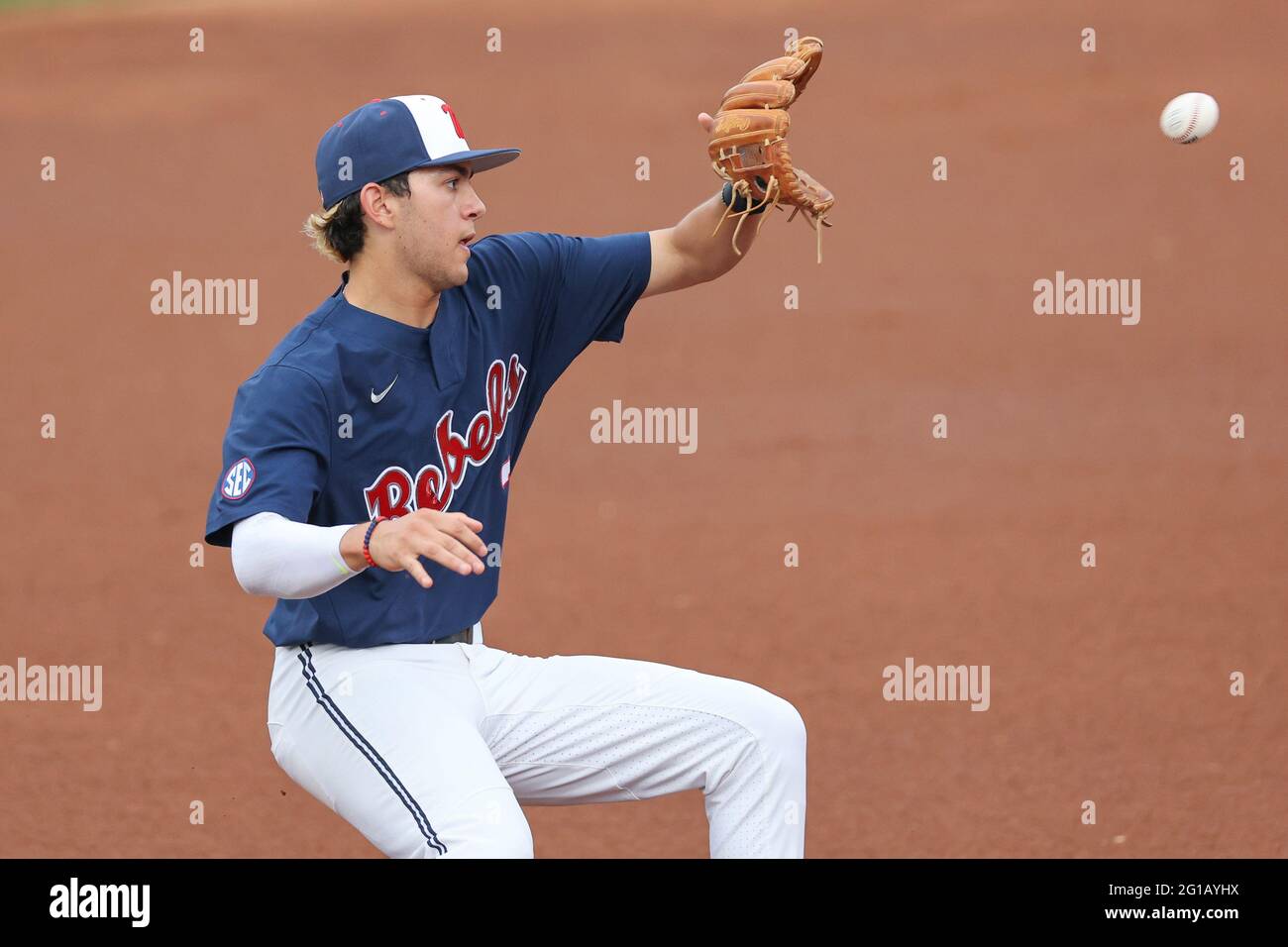 Oxford, MS, USA. 04th June, 2021. Ole Miss infielder Jacob Gonzalez (7 ...