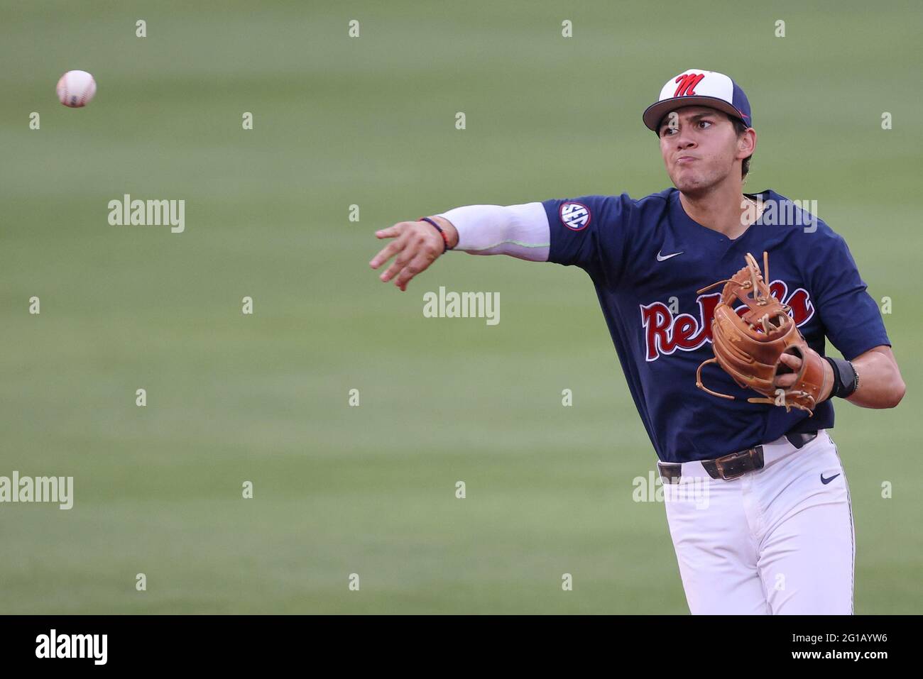 Oxford, MS, USA. 04th June, 2021. Ole Miss infielder Jacob Gonzalez (7 ...