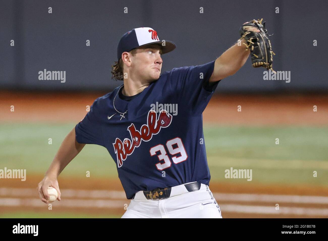 June 04, 2021: Ole Miss p Jack Dougherty (39) pitches during an NCAA ...