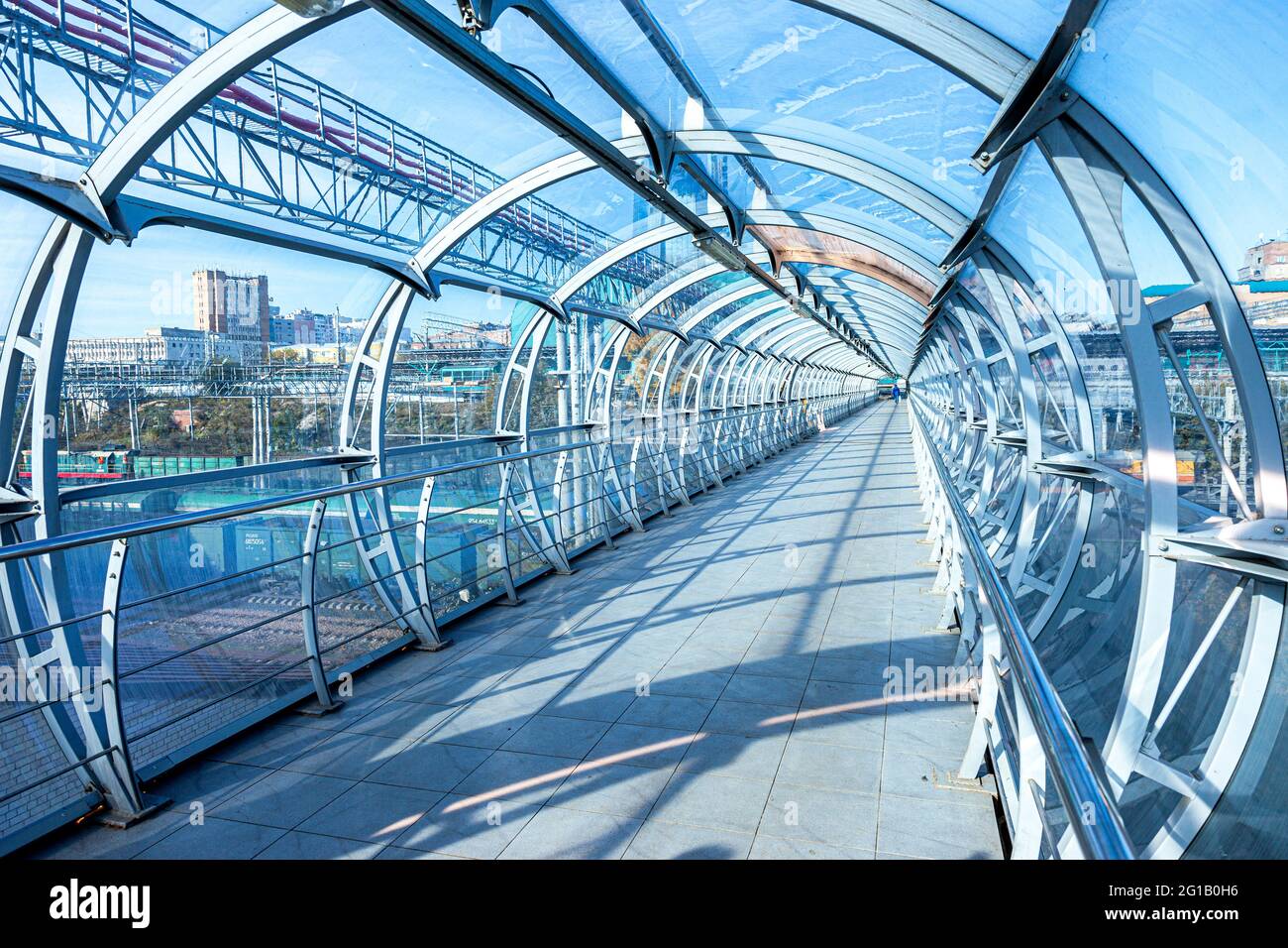 Samara, Russia - October 8, 2016: Pedestrian bridge from steel and ...