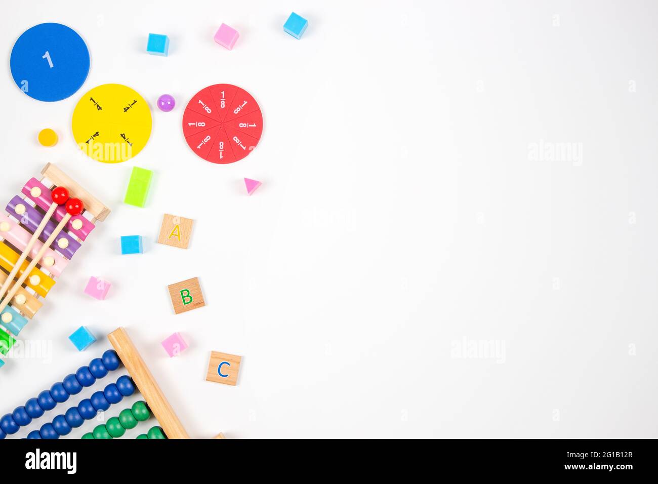 Mathematics and music learning resources on white background. Colorful ...
