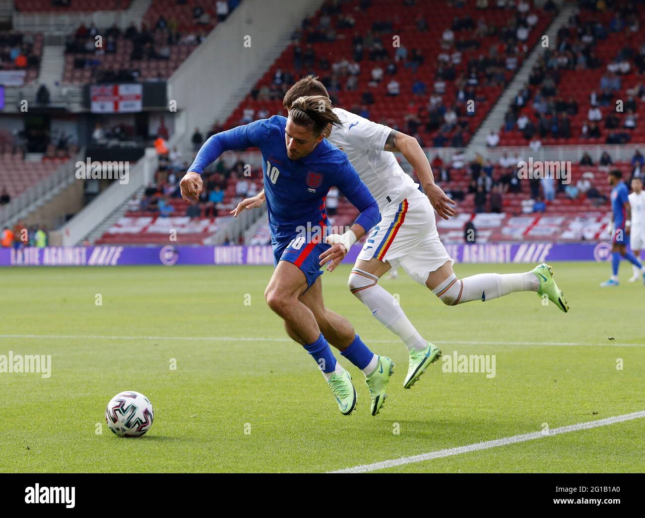 Middlesbrough, England, 6th June 2021. Jack Grealish of England brought ...