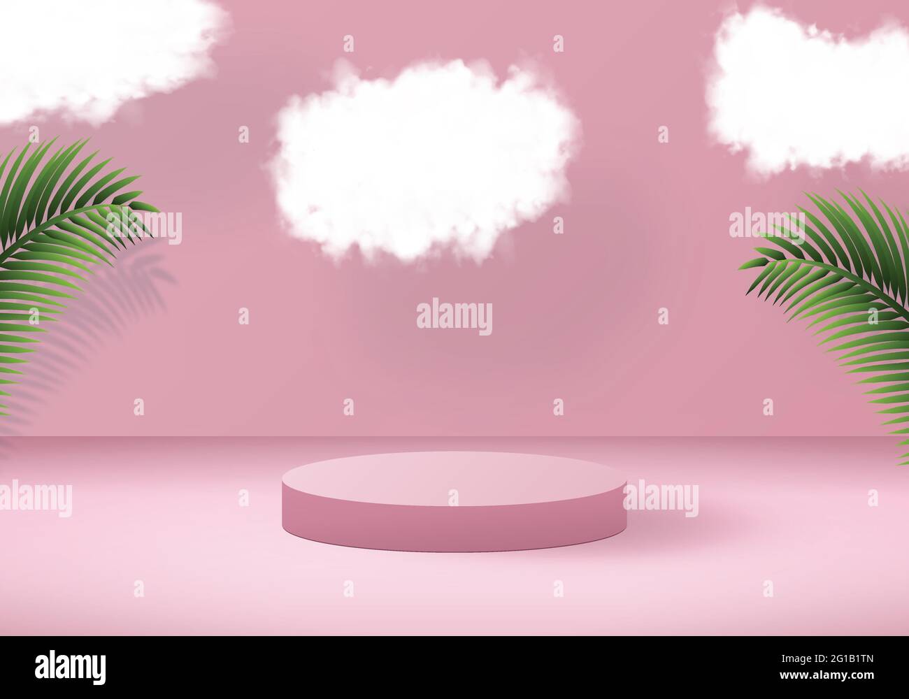 Green tropical leaves pink Stock Vector Images - Alamy