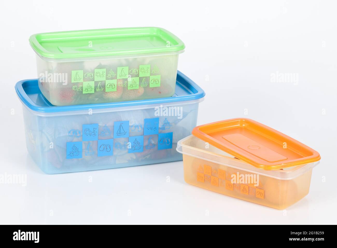 Set of plastic containers to organize food Stock Photo - Alamy