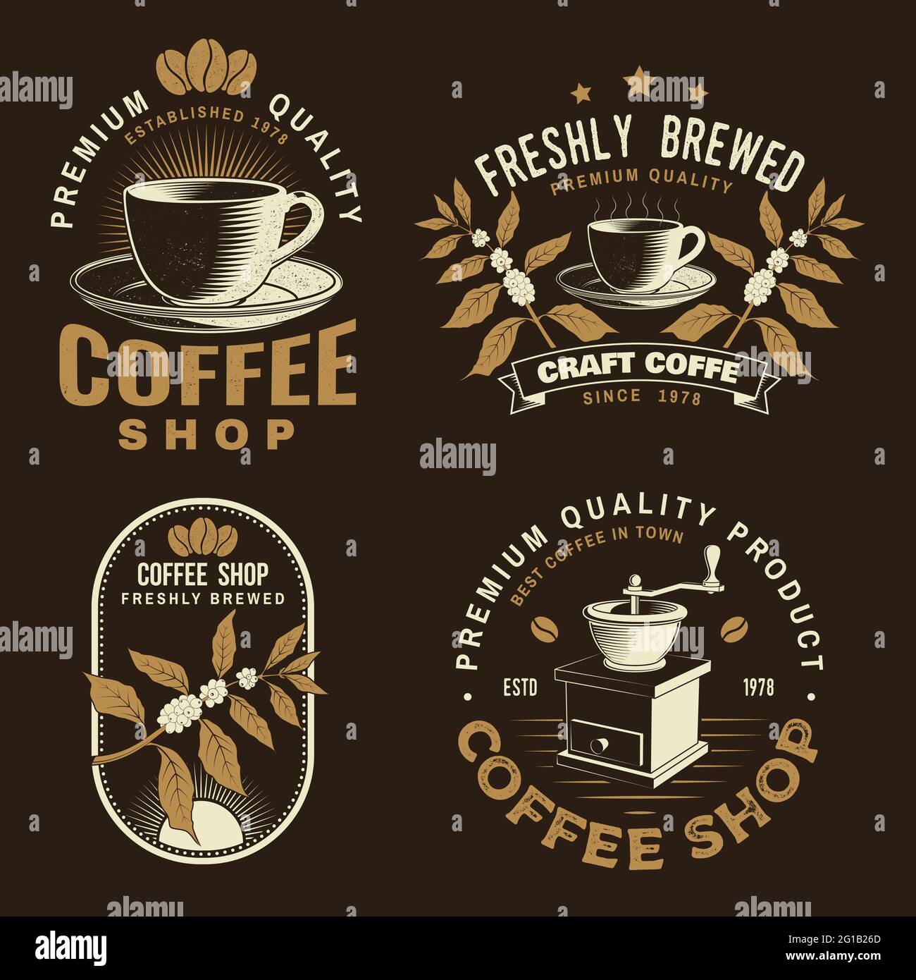Set of Coffe shop logo, badge template. Vector. Typography design with ...