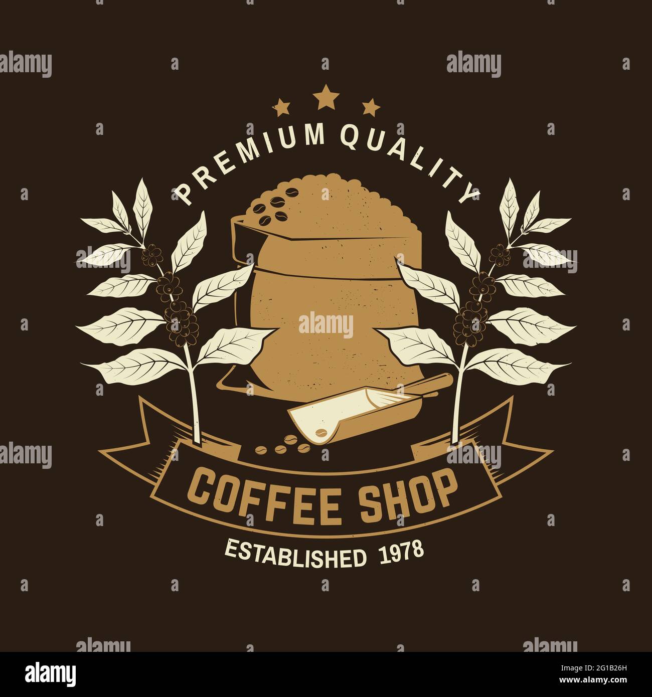Coffe shop logo, badge template. Vector . Typography design with bag ...