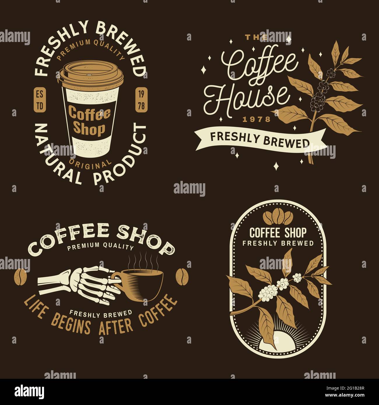 Set of Coffe shop logo, badge template. Vector. Typography design with ...