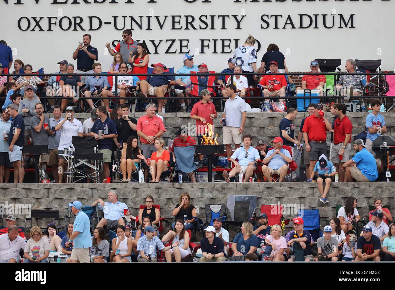 June 04, 2021: Ole Miss fans grill and party on the hill just beyond ...