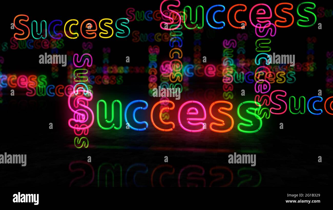 Success symbol neon symbol. Light color bulbs with retro nightlife city ...