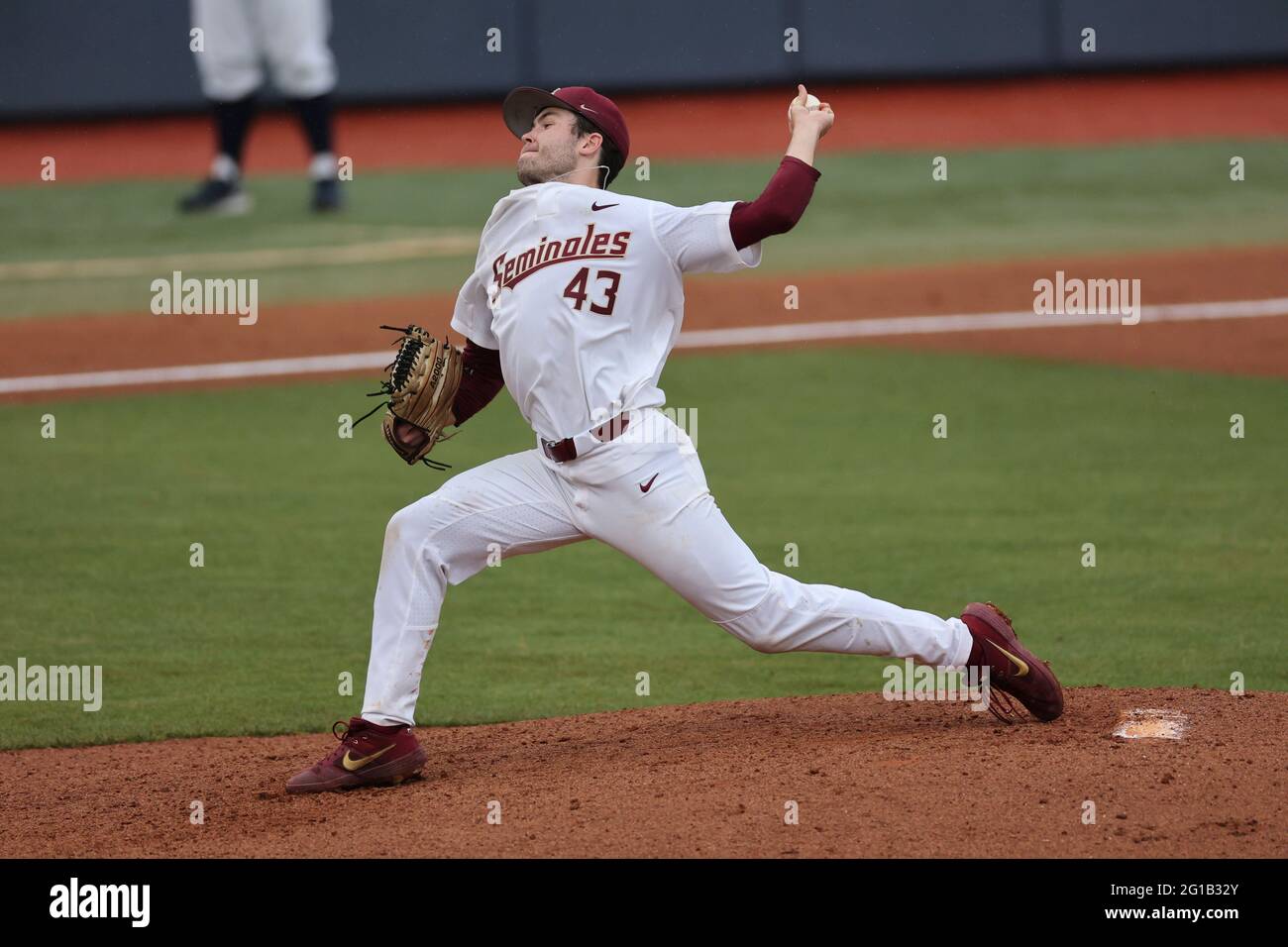 June 05, 2021: Florida State pitcher Bryce Hubbart (43) pitches during ...