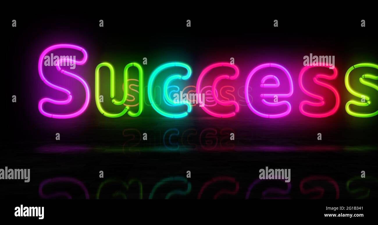 Success symbol neon symbol. Light color bulbs with retro nightlife city ...