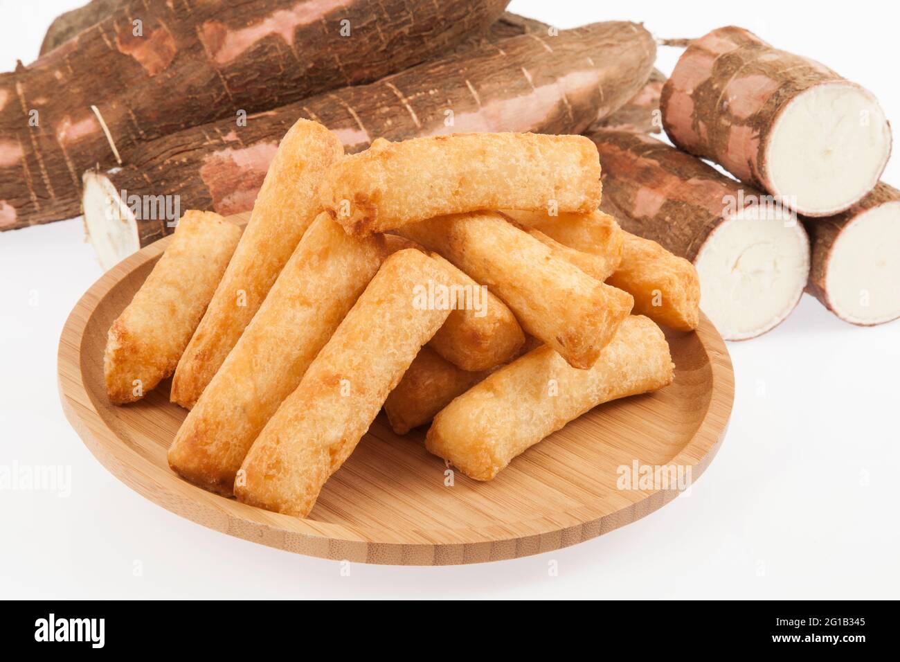 Tasty fried cassava sticks; photo on white background Stock Photo - Alamy
