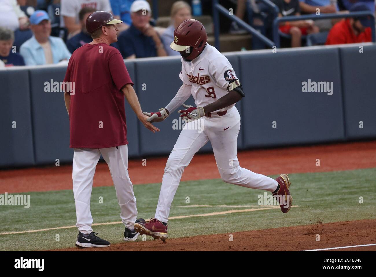 June 05, 2021: Florida State outfielder Isaiah Perry (38) hits a home ...