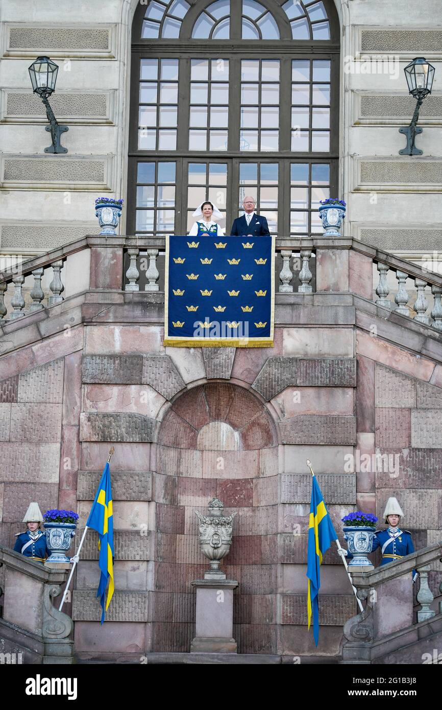 STOCKHOLM 20210606 Sweden's Queen Silvia, wearing a national dress, and ...