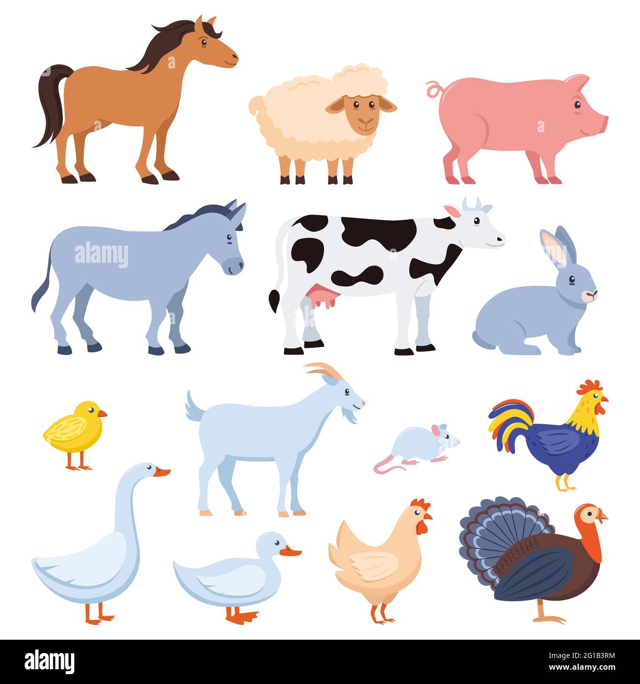 Farm animals set isolated. Horse, cow, goat, sheep, pig, rabbit ...