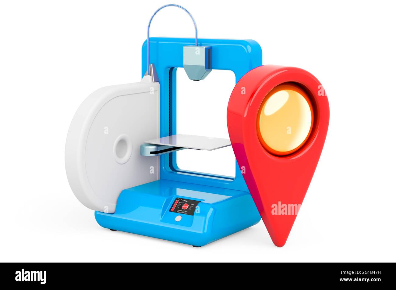 3D printer with map pointer, 3D rendering isolated on white background ...