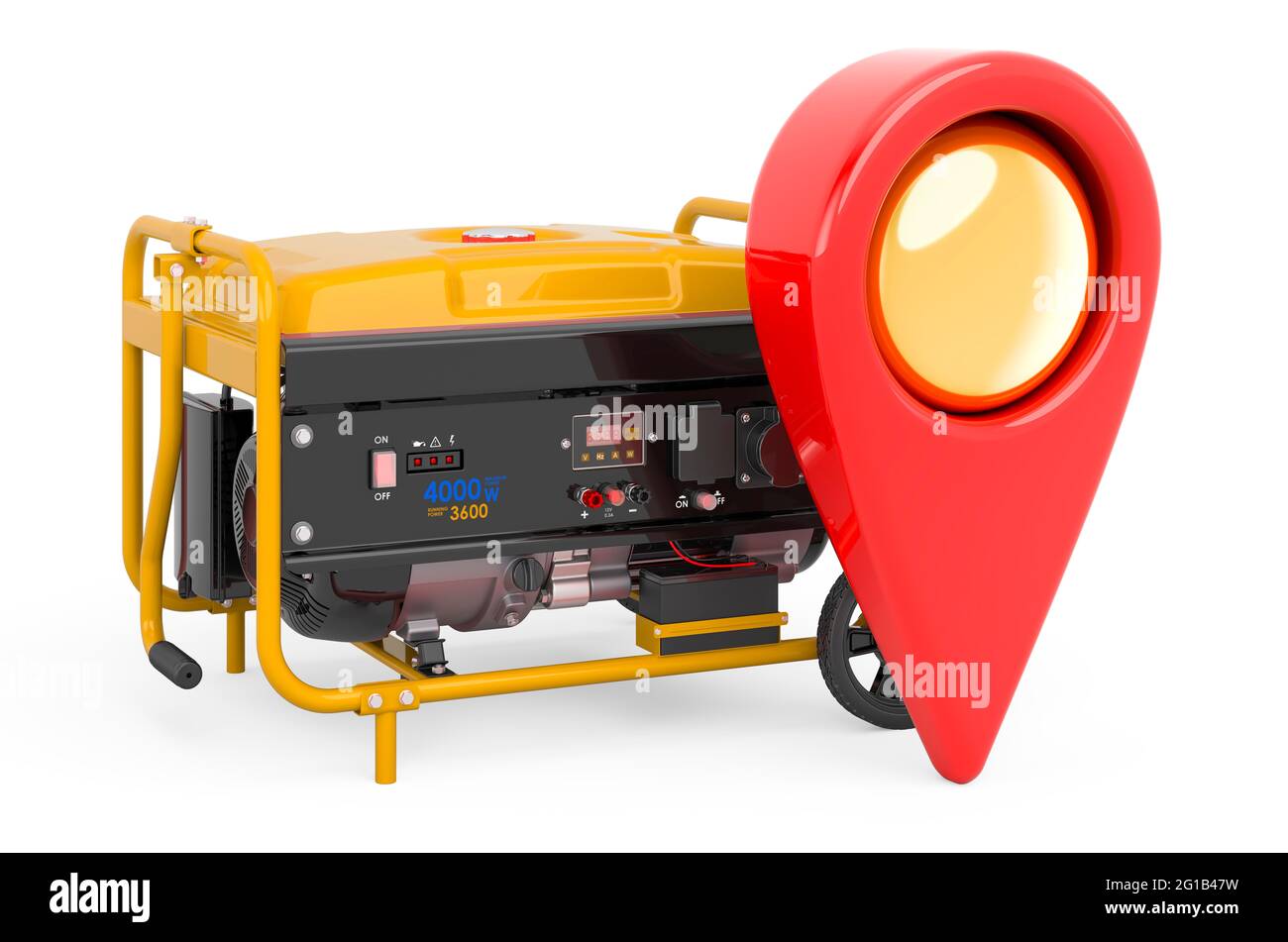 Gasoline generator with map pointer, 3D rendering isolated on white ...