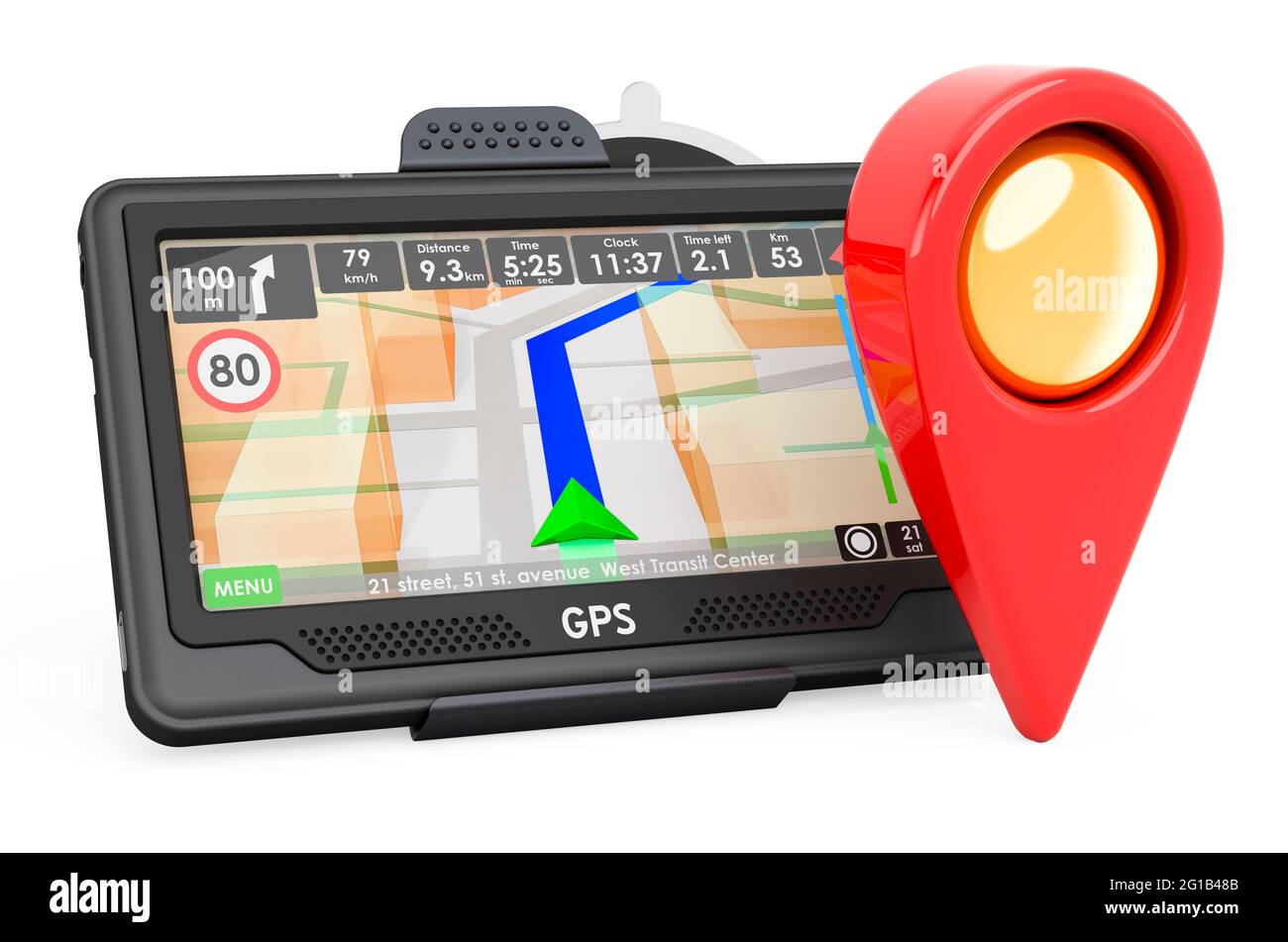 GPS receiver with map pointer, 3D rendering isolated on white ...